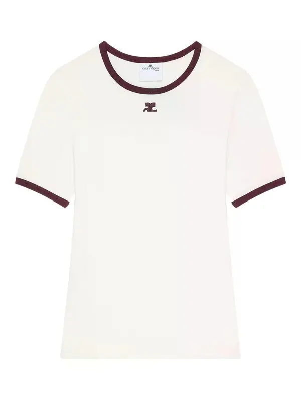 COURREGES Contrast-trim Cotton T-shirt - Neutrals