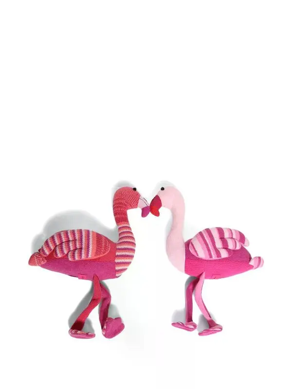 THE ELDER STATESMAN Kissing Striped Flamingos Decorative Stuffed Animals - Pink