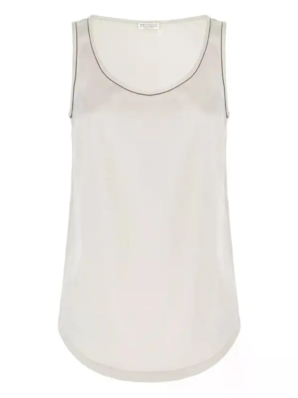 Brunello Cucinelli Embellished-trim Satin Top - Neutrals