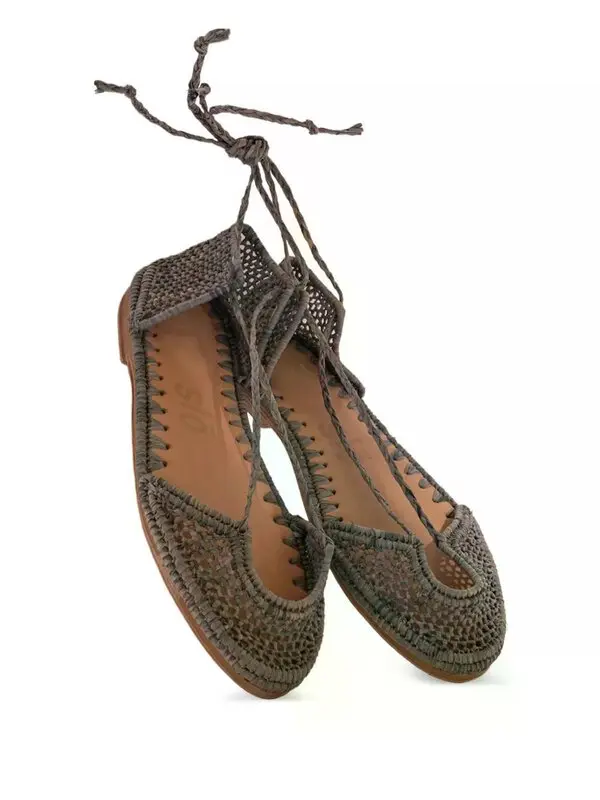 SLO_HAND_MADE Woven Raffia Flat Pumps - Grey