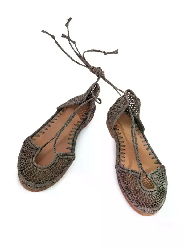 SLO_HAND_MADE Woven Raffia Flat Pumps - Grey