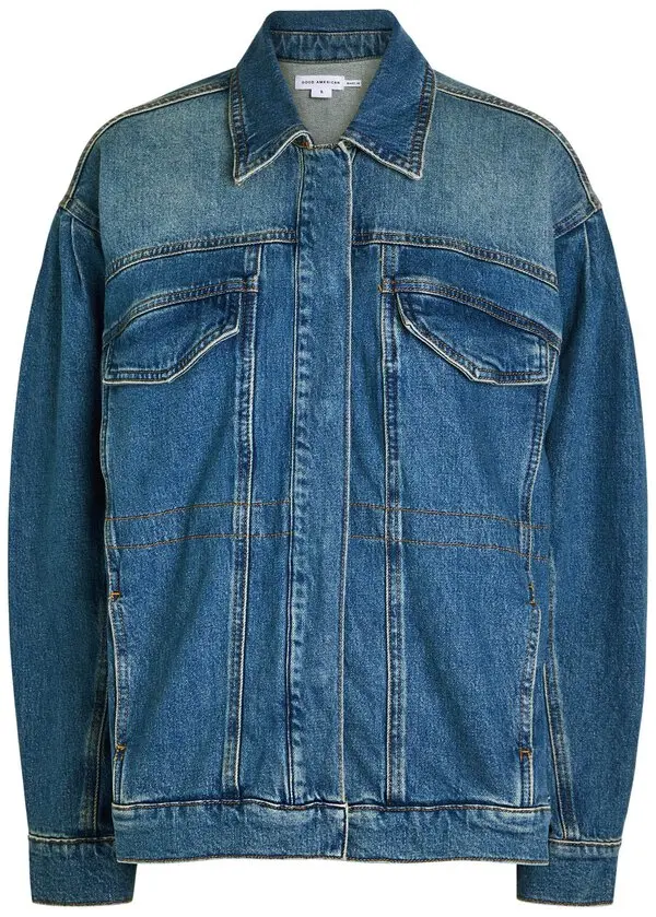 Good American Paneled Stretch-denim Jacket - Indigo
