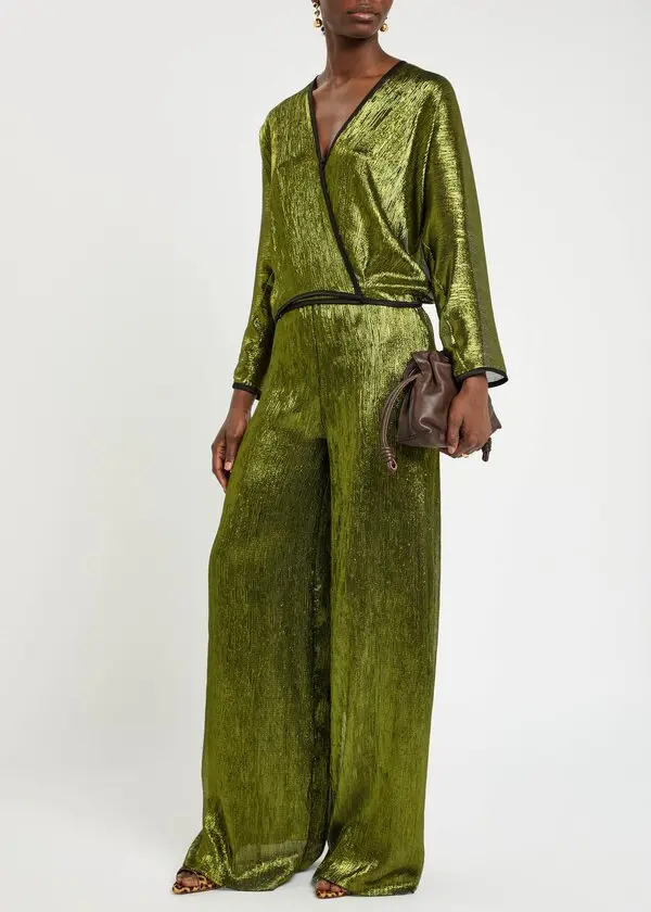 FORTE_FORTE Lamé Voile Trousers - Green