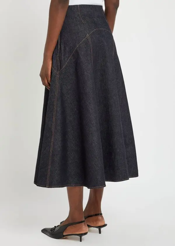 Jacquemus La Triangle De-nîmes Panelled Midi Skirt - Navy