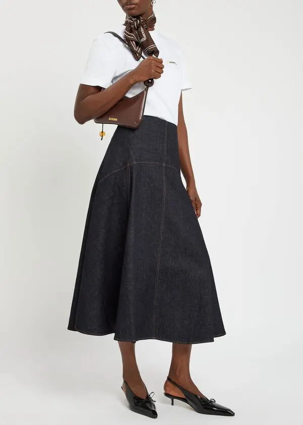 Jacquemus La Triangle De-nîmes Panelled Midi Skirt - Navy