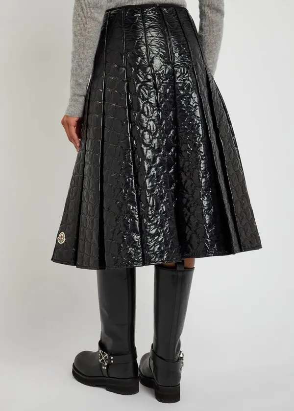 Moncler Quilted Pleated Shell Midi Skirt
