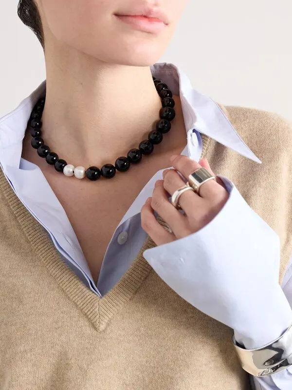 Completedworks Recycled Silver, Onyx, And Pearl Necklace