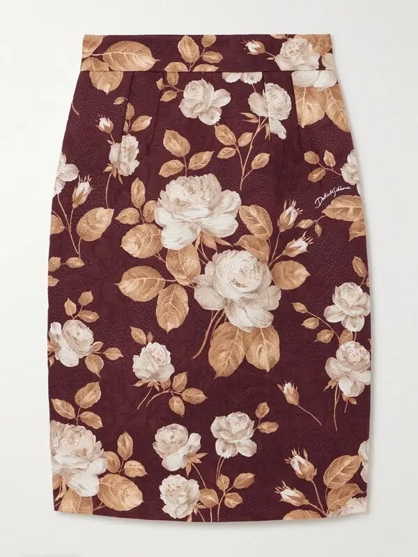 Dolce & Gabbana Floral-print Cotton-blend Jacquard Pencil Skirt - Brown