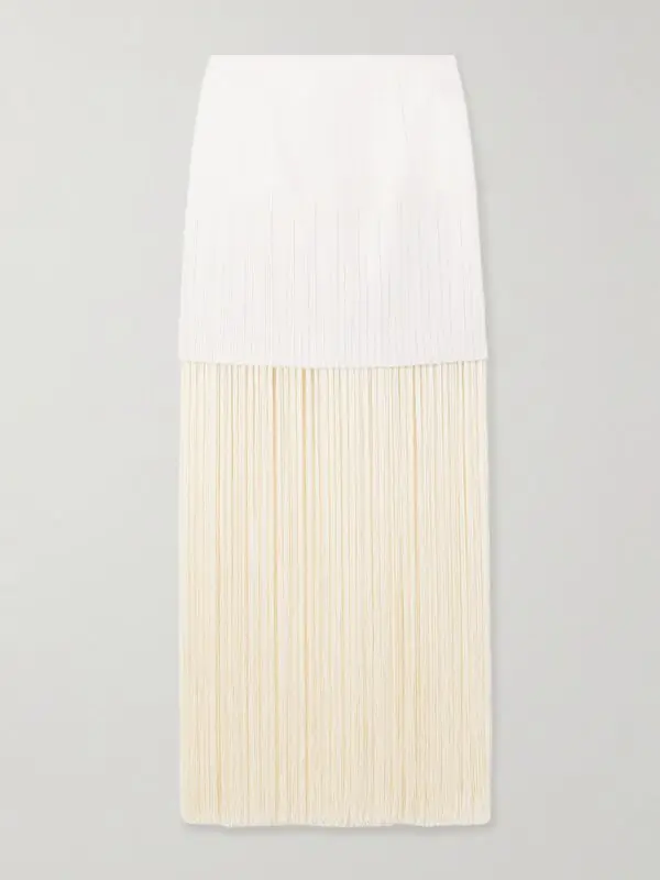 ANDRES OTALORA Aurora Stutil Fringed Embroidered Maxi Skirt - Neutrals