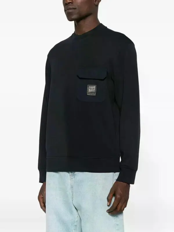 Emporio Armani Crew-neck Sweater With Patch Pocket - Blue