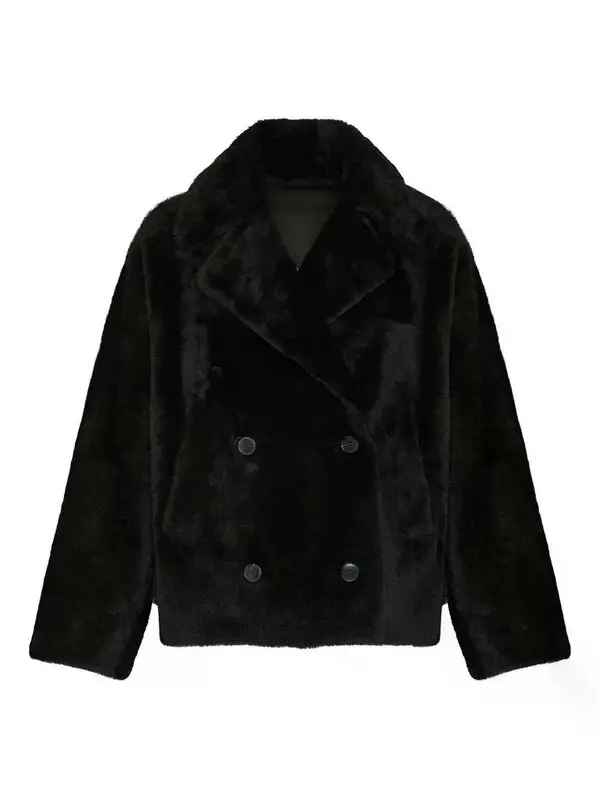 YVES SALOMON Double-breasted Shearling Jacket - Black