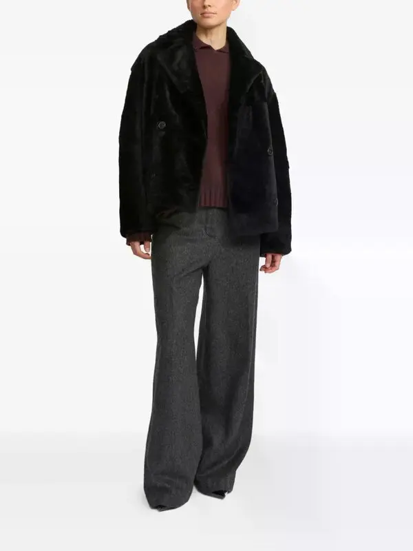 YVES SALOMON Double-breasted Shearling Jacket - Black