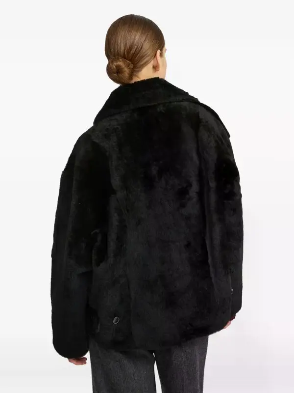 YVES SALOMON Double-breasted Shearling Jacket - Black