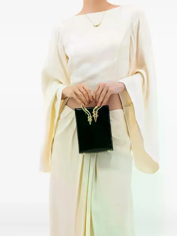 OKHTEIN Mini Patent Leather Tote Bag With Sculpted Handle