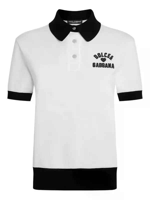Dolce & Gabbana Logo-embroidered Cotton Polo Top - White