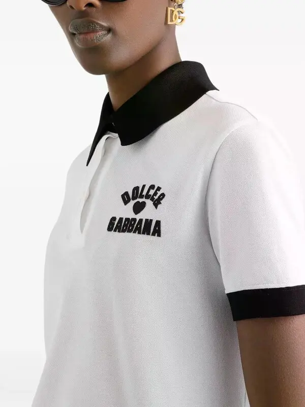 Dolce & Gabbana Logo-embroidered Cotton Polo Top - White