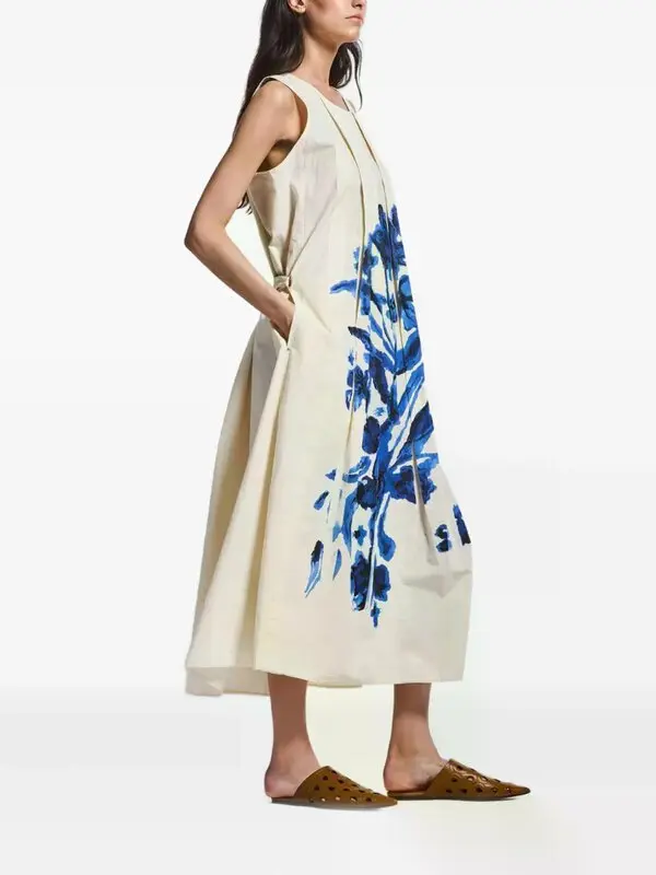 High Floral-print Pleated A-line Dress