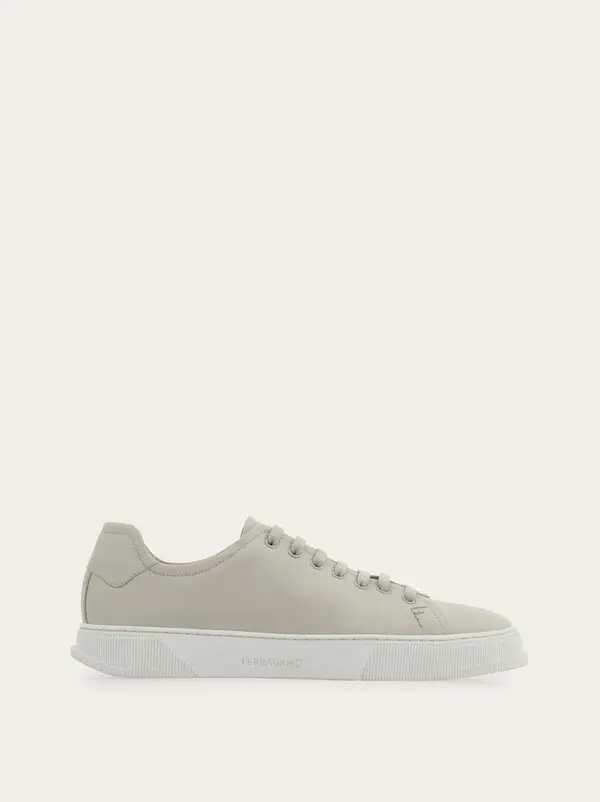 FERRAGAMO Elastic Lace Up Leather Sneaker - Grey