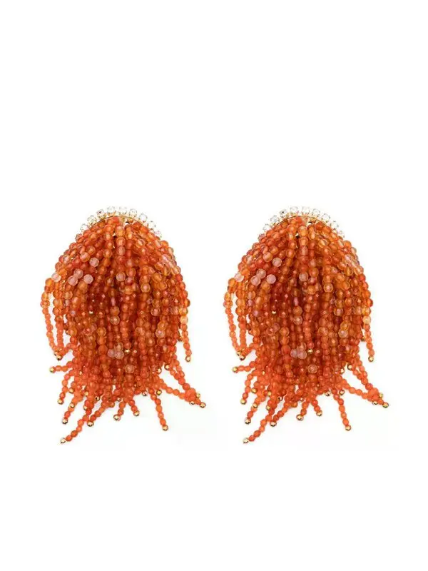 Rosantica Beaded Tassel Clip-on Earrings - Orange