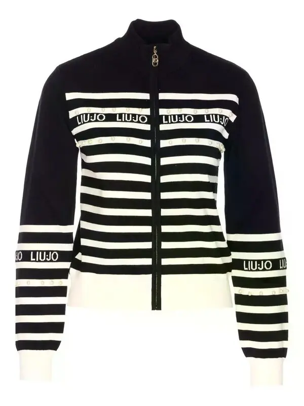 Liu Jo Pearl-embellished Striped Cardigan - Black