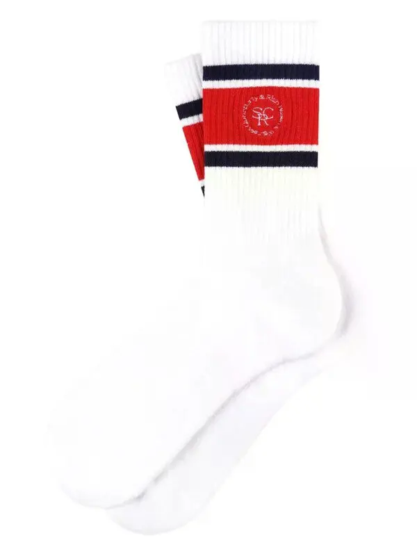 SPORTY & RICH Stripe Logo Ankle Socks - White