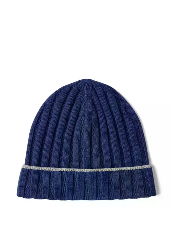 Brunello Cucinelli Ribbed Cashmere Beanie - Blue