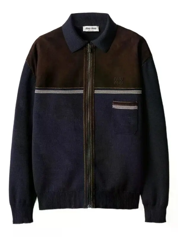 Miu Miu Leather-panel Wool Cardigan