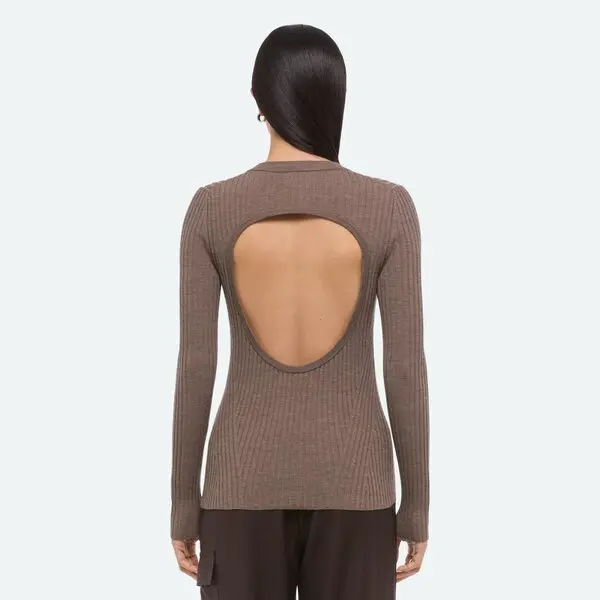 Helmut Lang Open-back Ribbed Top - Light Brown Melange