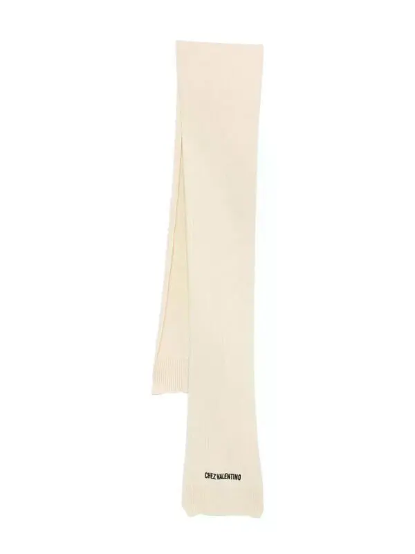 Valentino Garavani Logo-embroidered Ribbed Scarf - Neutrals