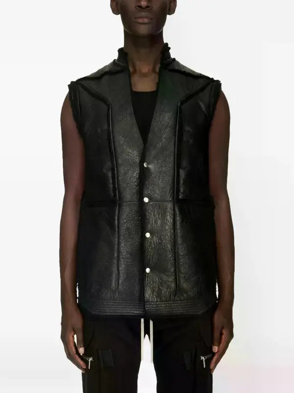 Rick Owens Leather Shearling Gilet Black Editorialist