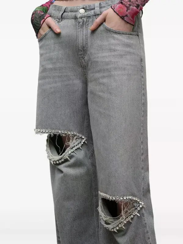 AREA Crystal-embellished Jeans - Grey