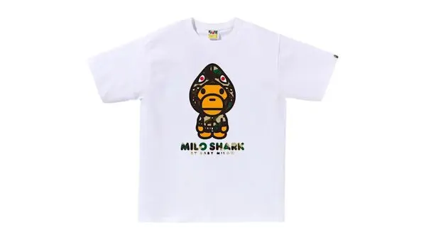 A BATHING APE 1st Camo Milo Shark Fzh Tee Shirt - White/yellow