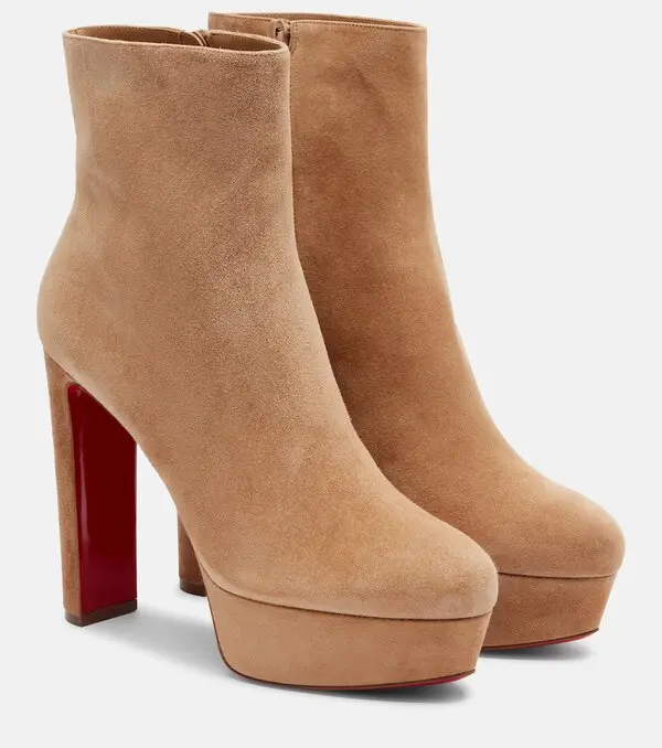 CHRISTIAN LOUBOUTIN Loo 130 Suede Ankle Boots - Beige
