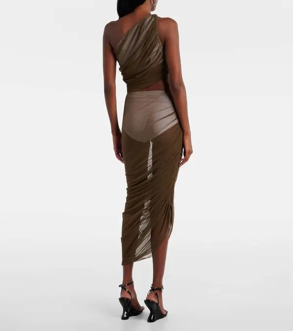 Norma Kamali Diana Ruched Asymmetric Midi Skirt