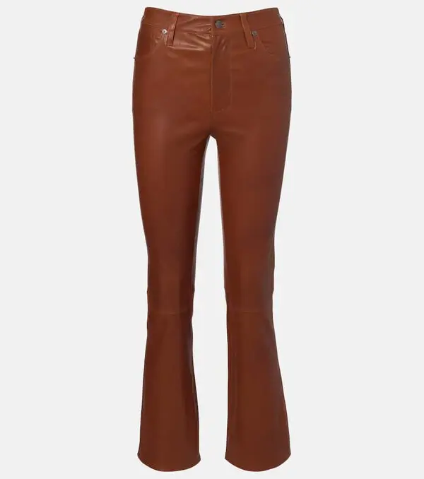 FRAME Reboot Crop Leather Bootcut Pants - Brown