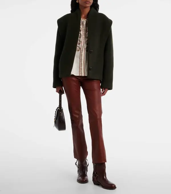 FRAME Reboot Crop Leather Bootcut Pants - Brown