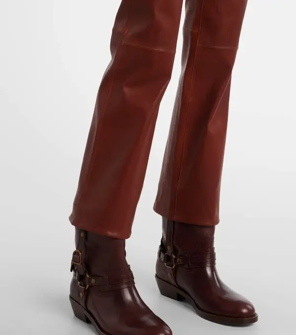 FRAME Reboot Crop Leather Bootcut Pants - Brown