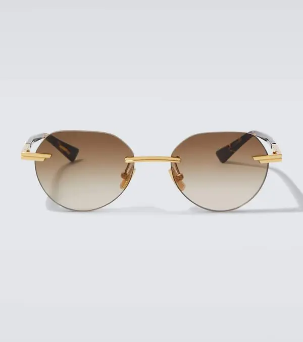Bottega Veneta Glasant Round Sunglasses - Gold