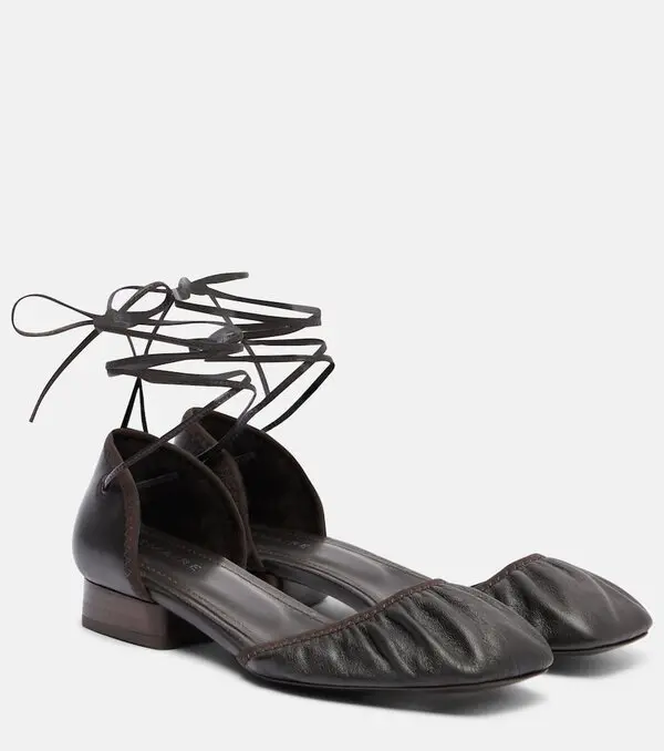 LEMAIRE Micro Ballerina Leather Flats - Brown