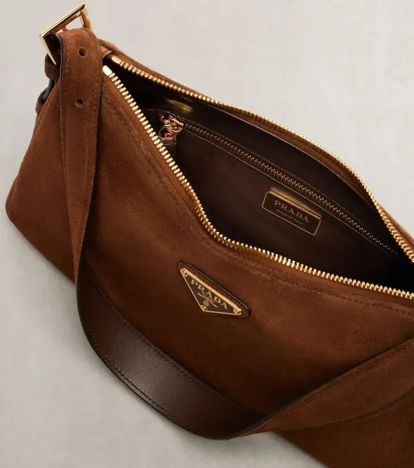 Prada Medium Suede Shoulder Bag - Brown