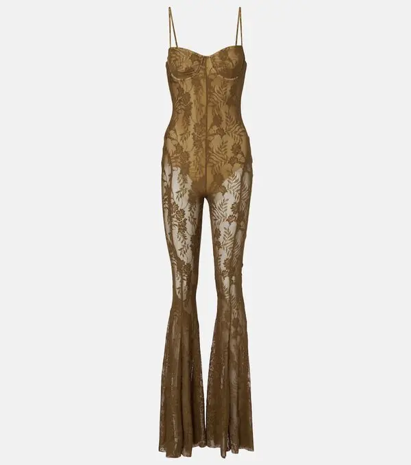 Norma Kamali Floral Lace Jumpsuit - Green