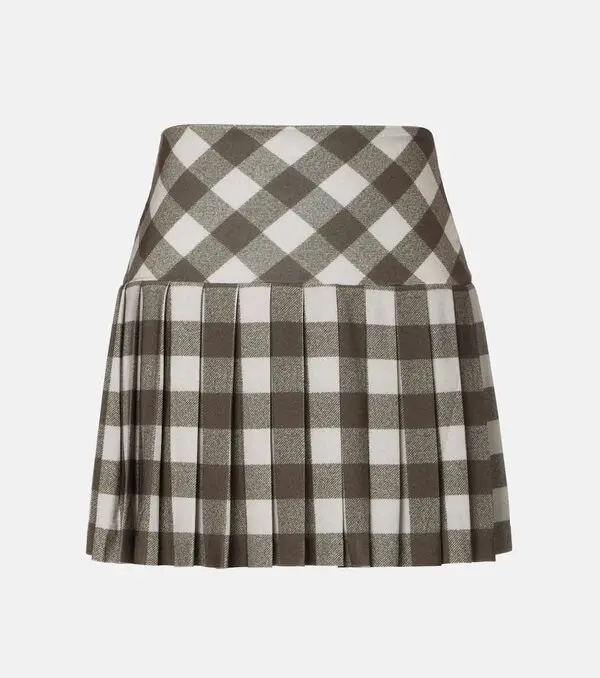 Norma Kamali Checked Pleated Miniskirt