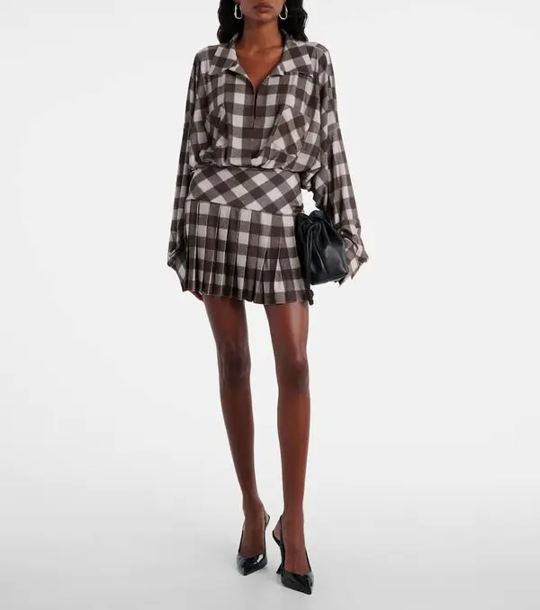 Norma Kamali Checked Pleated Miniskirt