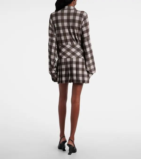 Norma Kamali Checked Pleated Miniskirt