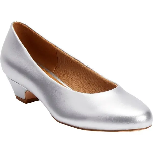 COMFORTVIEW Vida Leather-like Slip-on Block Heel Pump - Silver