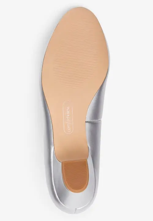 COMFORTVIEW Vida Leather-like Slip-on Block Heel Pump - Silver