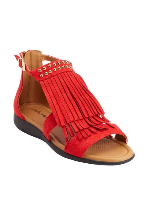 COMFORTVIEW Carmella Gladiator Sandals With Fringe Detailing - Red