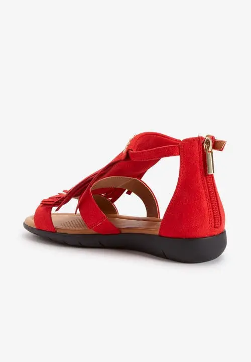 COMFORTVIEW Carmella Gladiator Sandals With Fringe Detailing - Red
