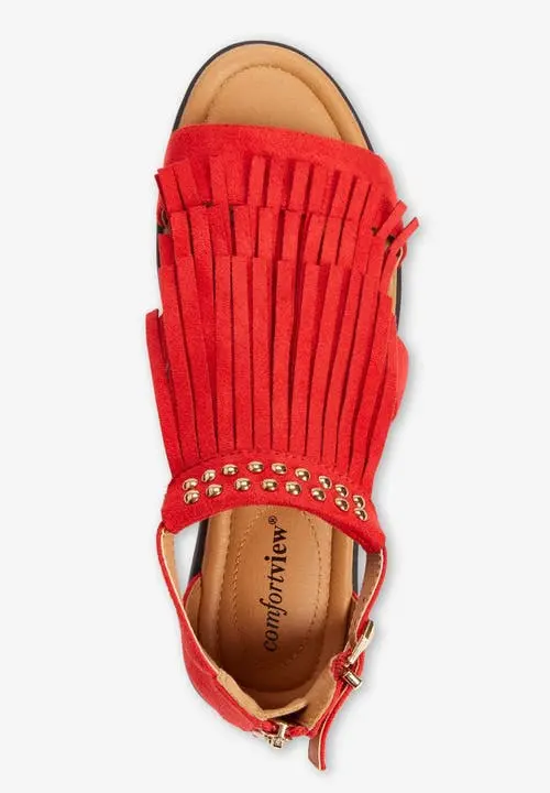 COMFORTVIEW Carmella Gladiator Sandals With Fringe Detailing - Red