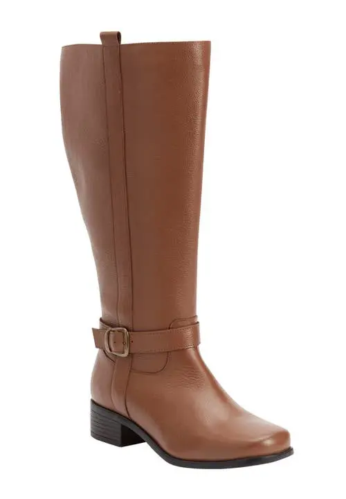 COMFORTVIEW The Donna Tall Wide Calf Leather Boots - Cognac